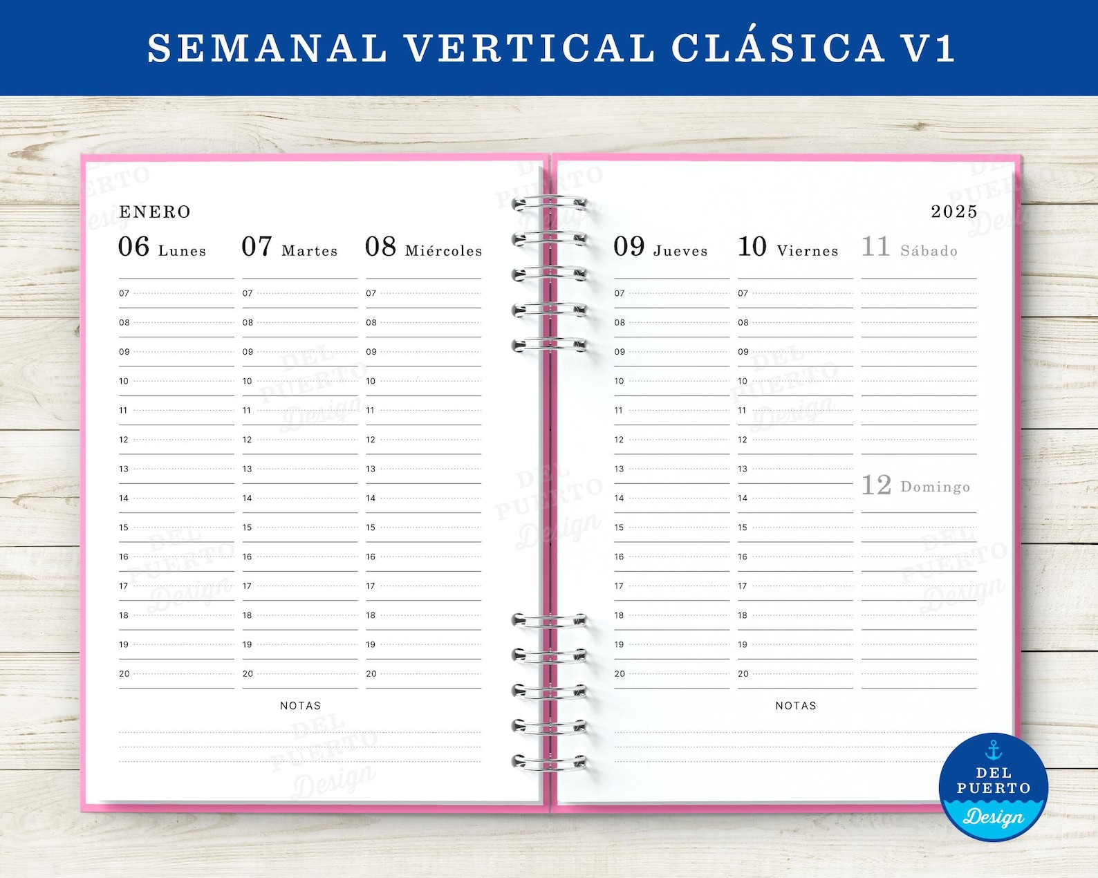 Agenda 2025 Semanal Para Imprimir, Semana a La Vista Vertical, Blanco Y Negro, Diseño ...