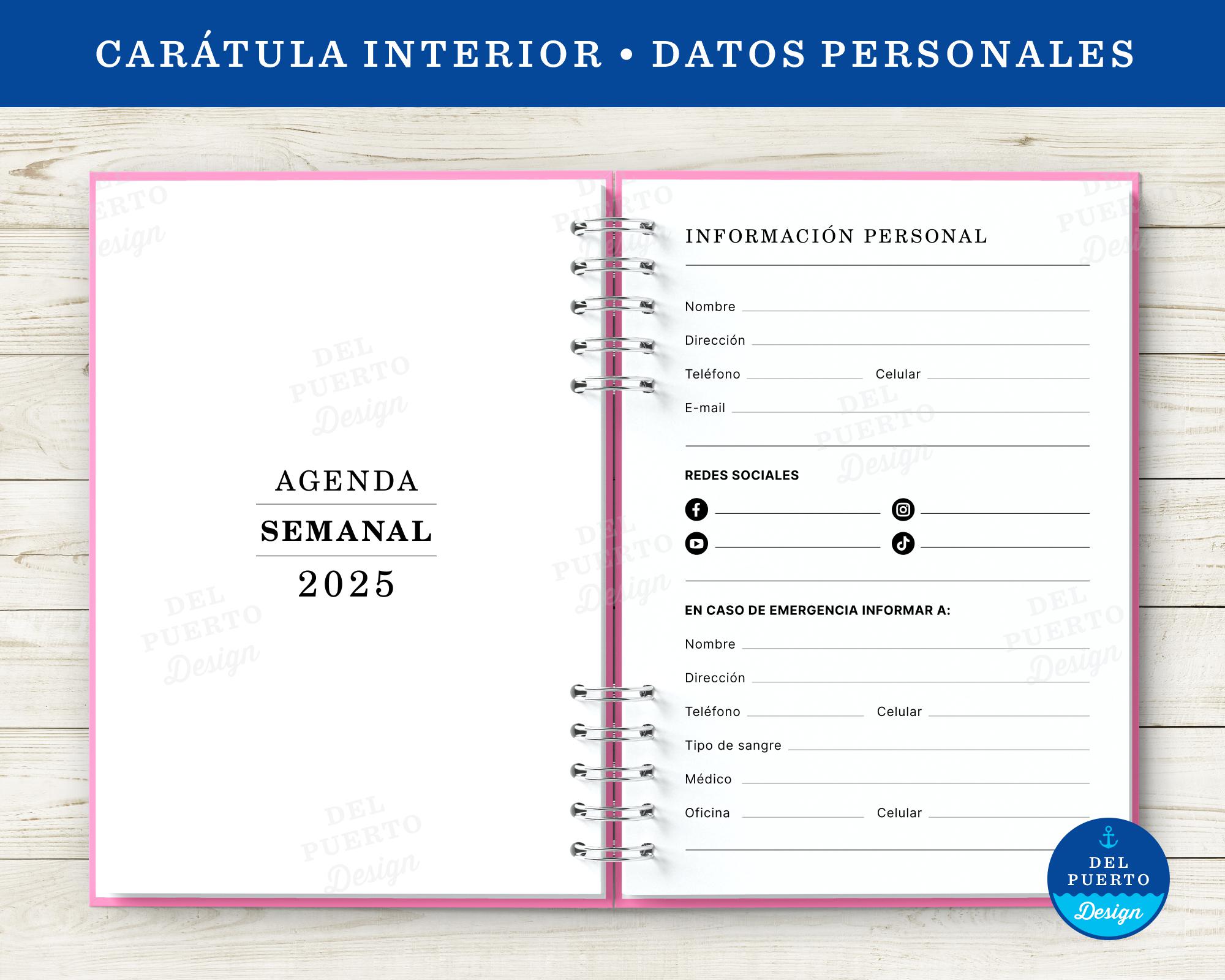 Agenda 2025 Semanal para Imprimir, Semana a la Vista Vertical, Blanco y ...