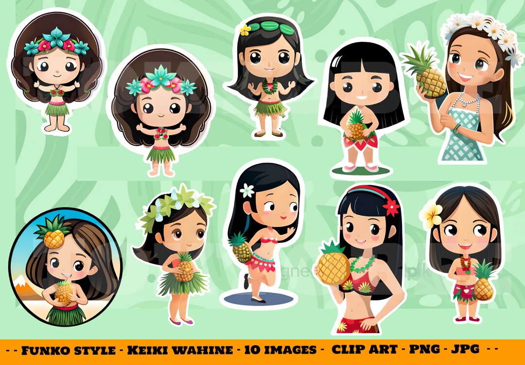 Kawaii Hawaiian Hula Girls Wahine Clip Art PNG Images - Etsy