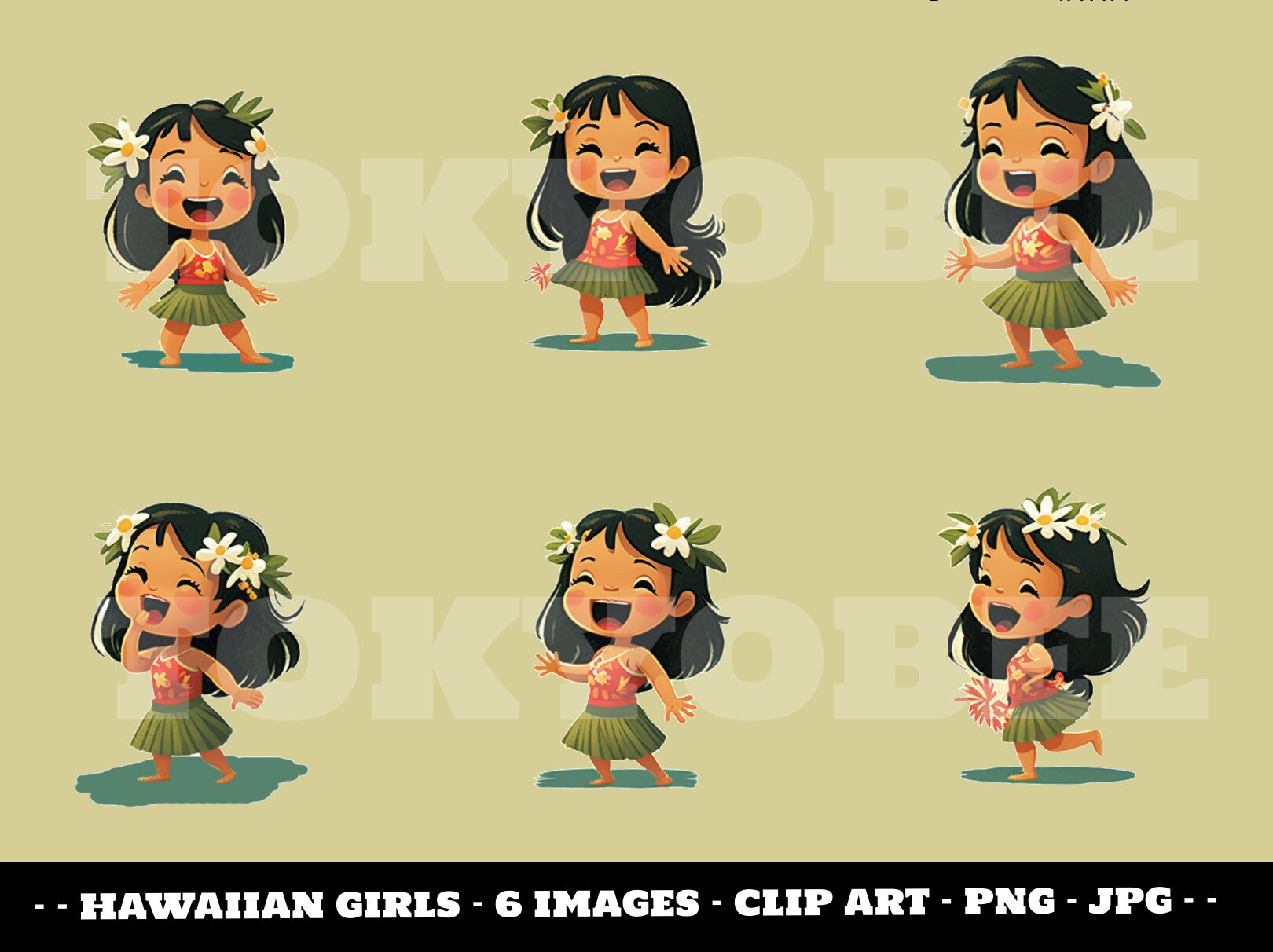 Kawaii Hawaiian Hula Girls Wahine Clip Art 2 PNG Images Digital ...