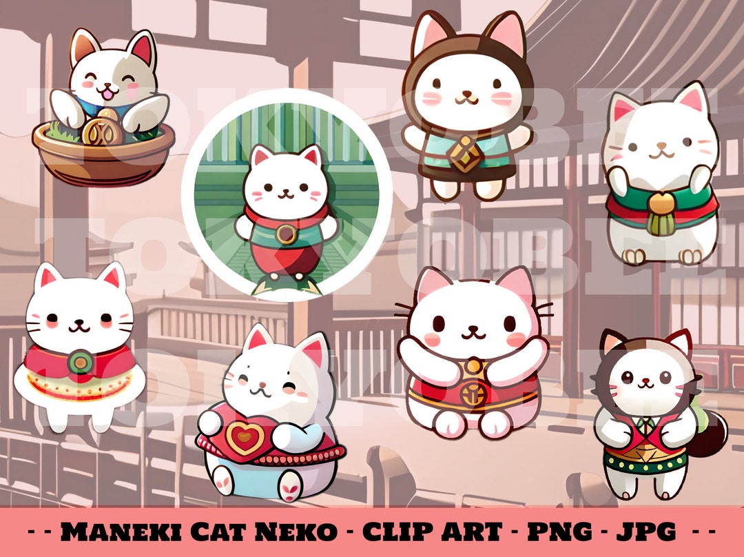 Kawaii Cute Maneki Cat Neko Clip Art PNG JPG 8 Images - Etsy