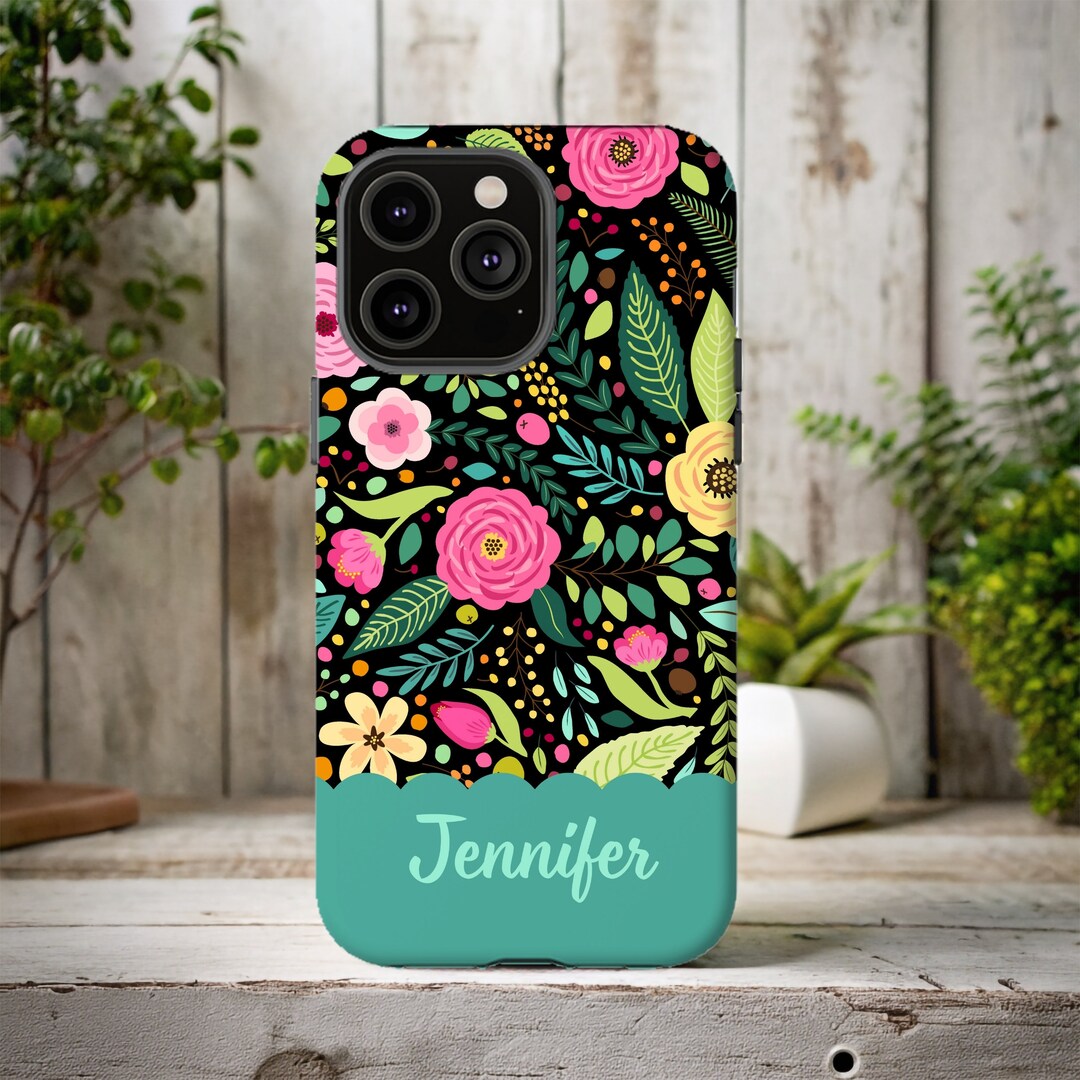 Personalized Floral Preppy Phone Case, Gift for Flower Lover, Trendy ...