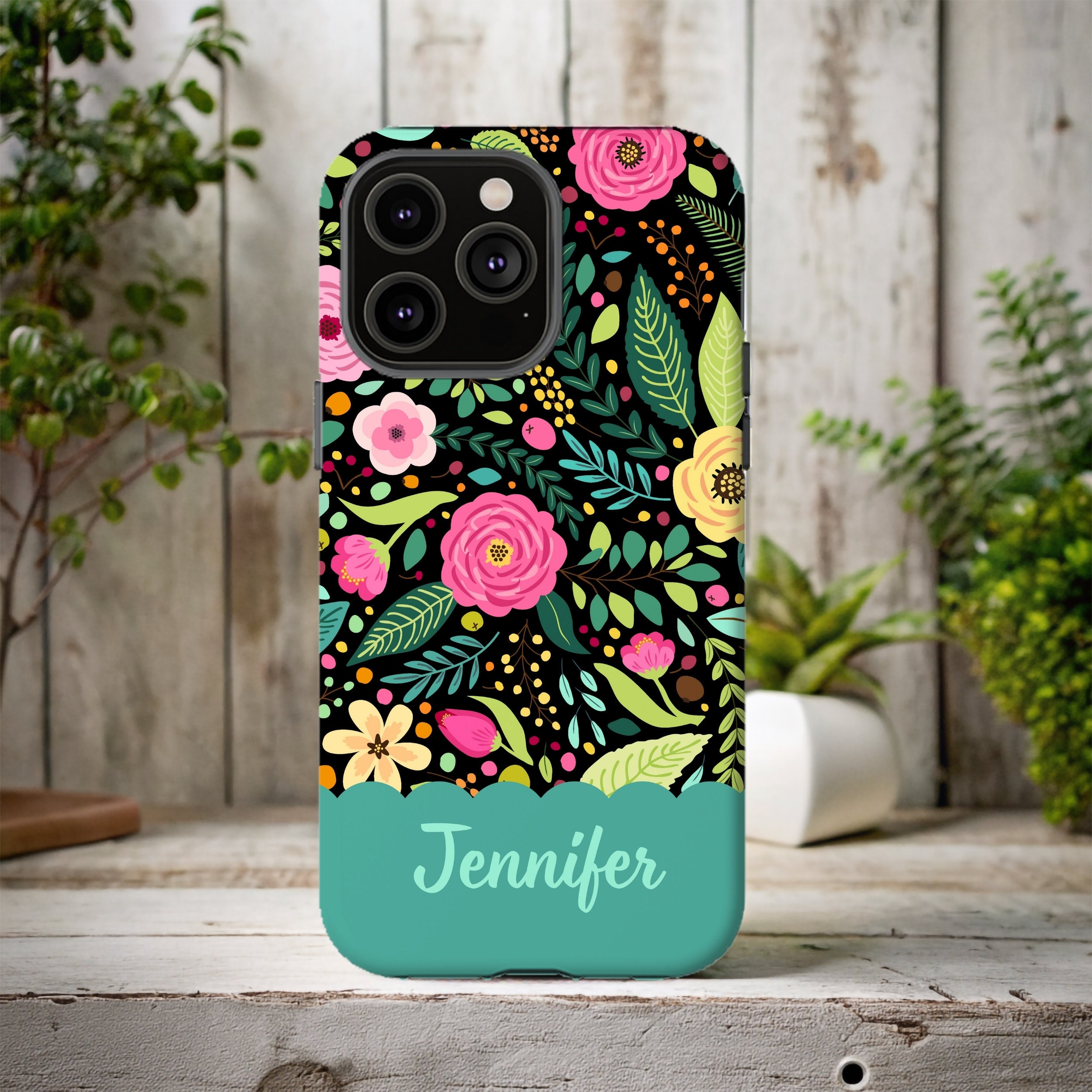 Personalized Floral Preppy Phone Case, Gift for Flower Lover, Trendy ...