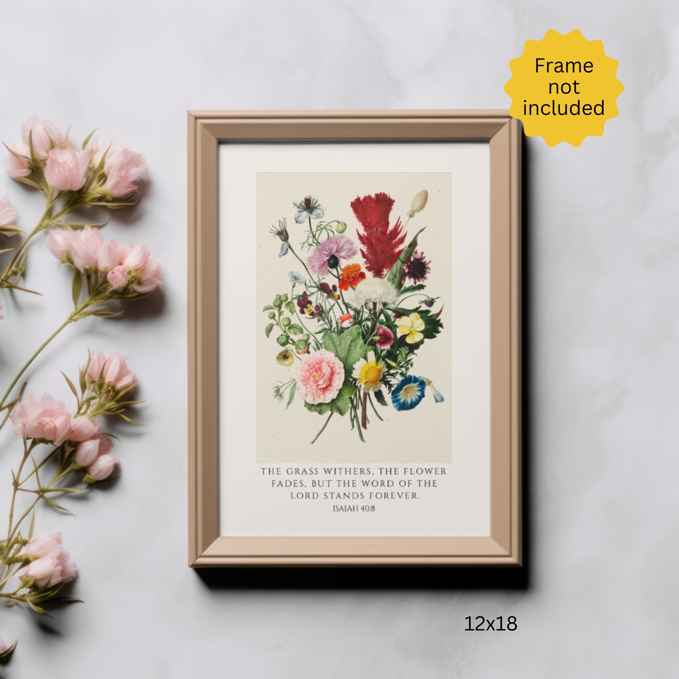 Wildflowers Christian Wall Art, Bible Verse Religious Decor, Isaiah 40: ...