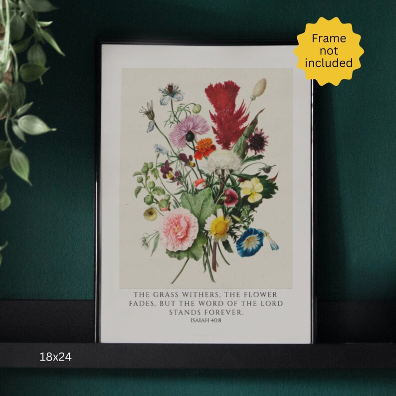 Wildflowers Christian Wall Art, Bible Verse Religious Decor, Isaiah 40: ...