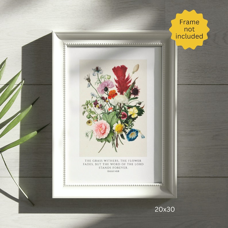 Wildflowers Christian Wall Art, Bible Verse Religious Decor, Isaiah 40: ...