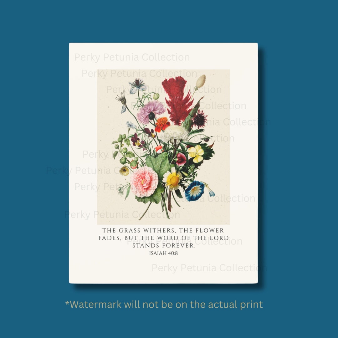 Wildflowers Christian Wall Art, Bible Verse Religious Decor, Isaiah 40: ...