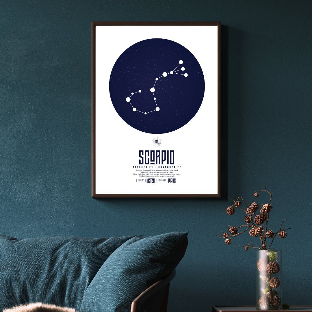 Scorpio Zodiac Constellation Digital Art, Scorpio Horoscope Star Map ...