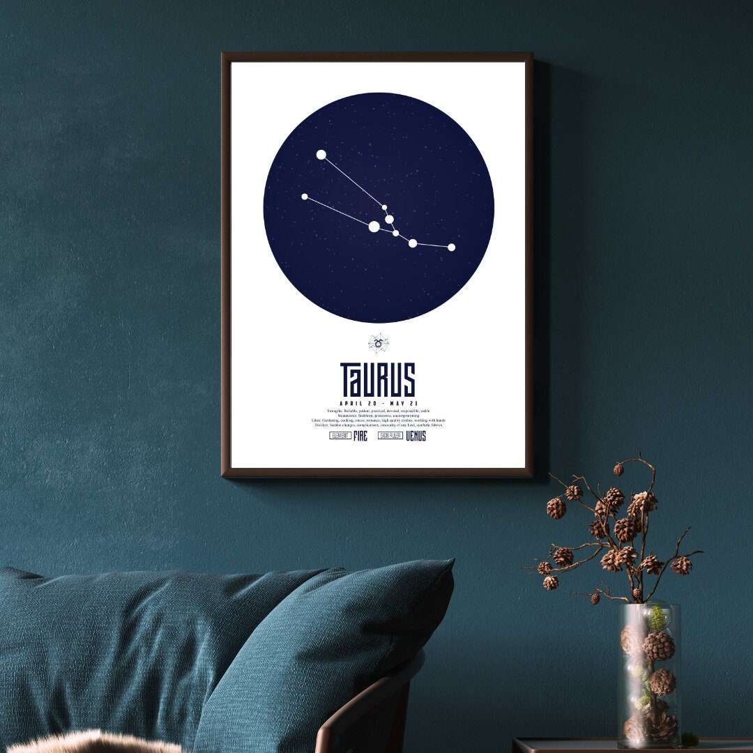 Taurus Zodiac Constellation Digital Art, Taurus Horoscope Star Map ...