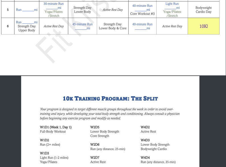 10k Training Plan (6-week Program) - Etsy