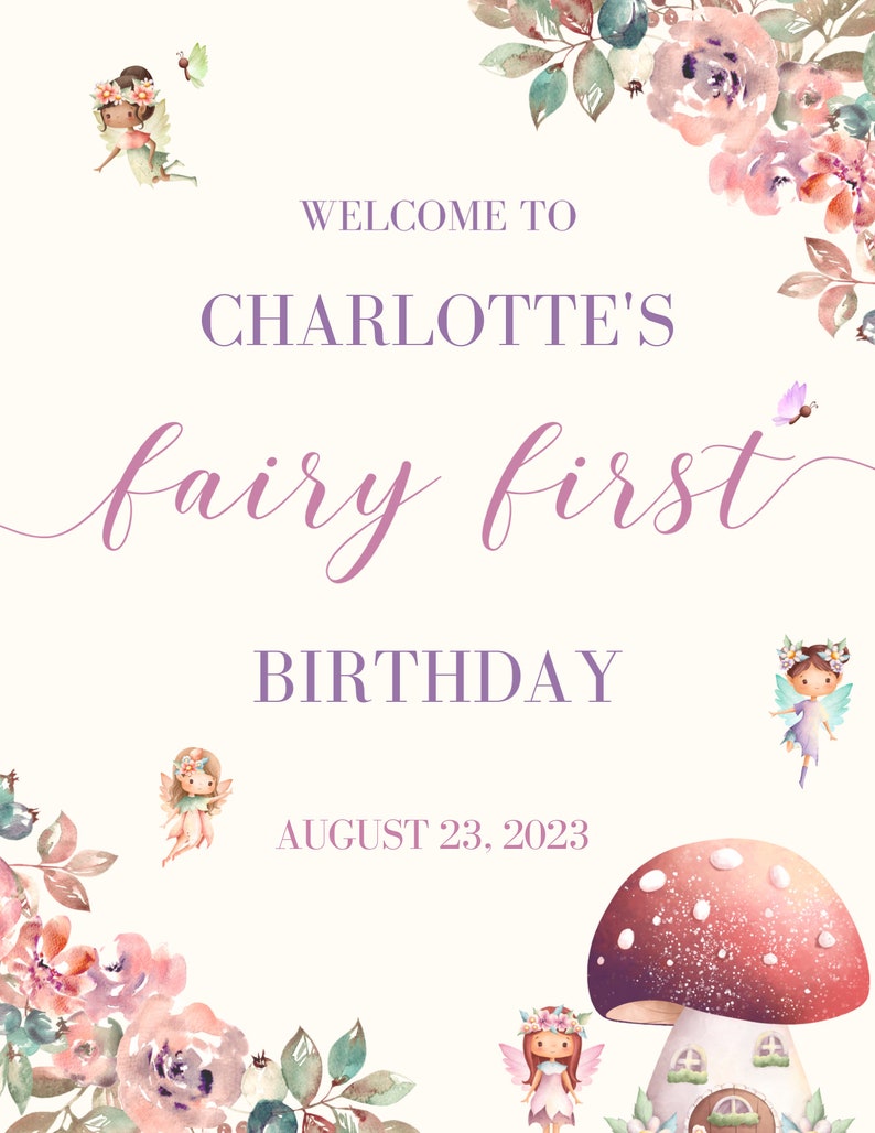 Fairy First Birthday Party Printable Welcome Sign Three - Etsy