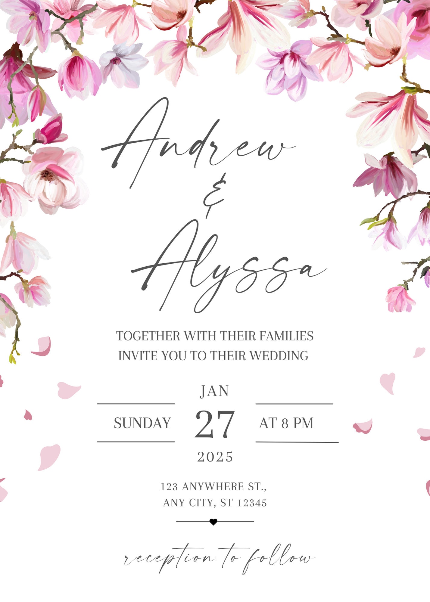 Pink Floral Wedding Invitation and Save the Date | Printable ...