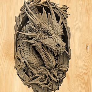 Laser Engraved 3D Dragon Wall Art | Lightburn File (PNG) - Etsy