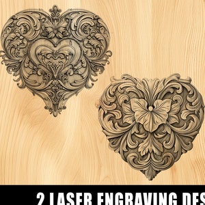 Ornamental Heart Laser Engraving Designs | Plywood 3D (PNG, Lightburn ...