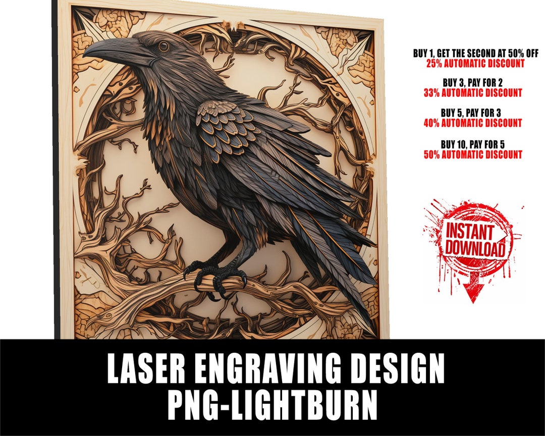 Raven Laser Engraving File 3d Illusion PNG and Lightburn File Ready-to ...