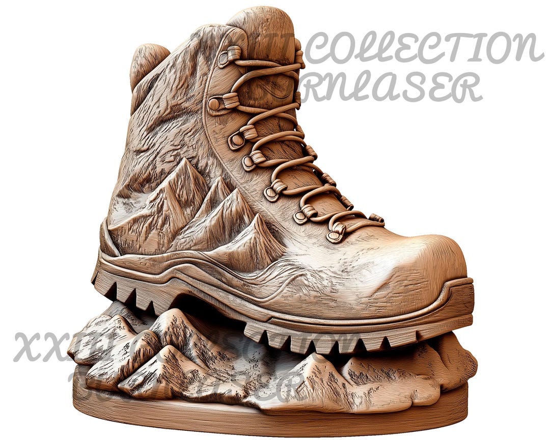 Laser Engraving PNG File: 3D Illusion Mountain Boot Wall Art, Wood ...