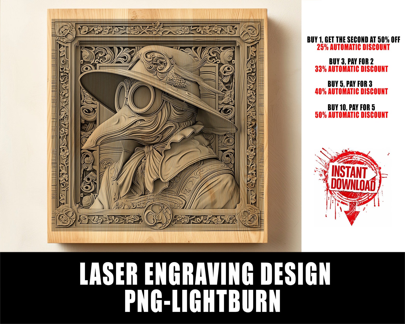 Plague Doctor - Laser Engraving File 3d Illusion | PNG and Lightburn ...