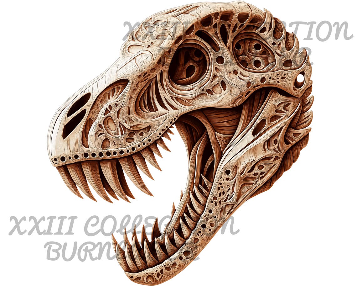 3D Dinosaur Skull Laser Engraving Design: Wood Wall Art (PNG, Lightburn ...