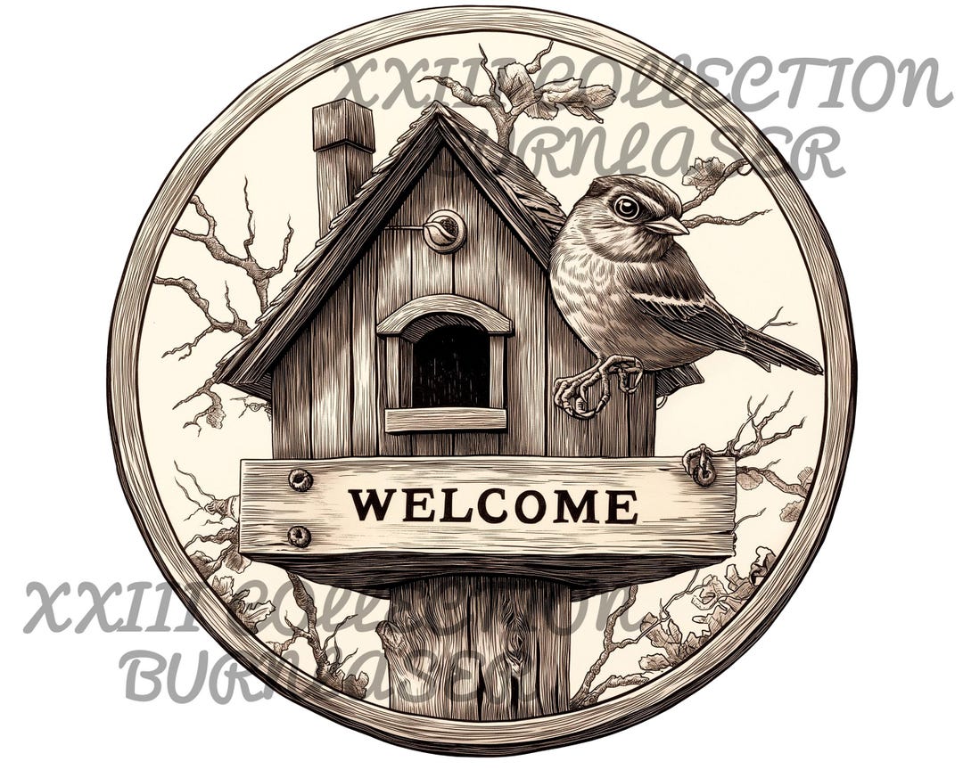 Bird House Welcome Sign Laser Engraving File: 3D Illusion (PNG ...