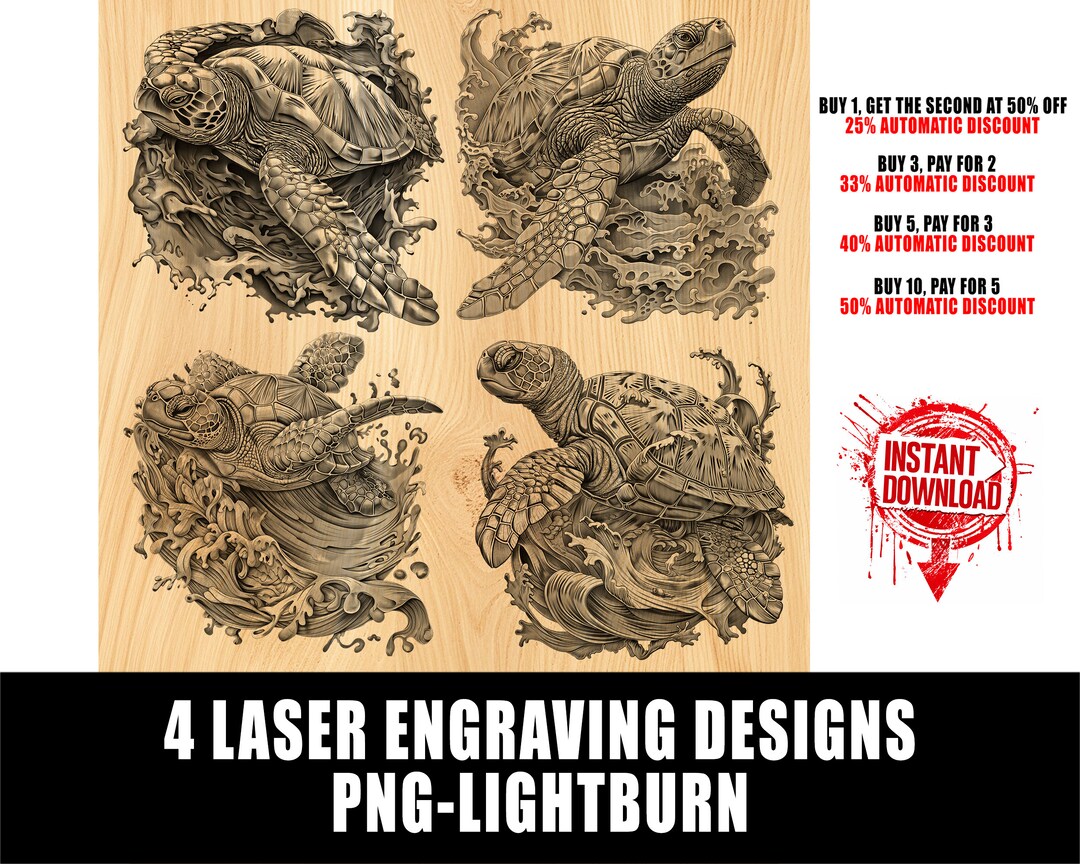 Bundle X4 Laser Engraving PNG Laser Engraved Turtle 3D Illusion Laser ...
