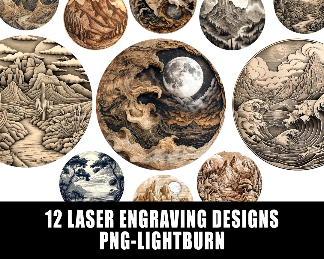 Bundle X12 Laser Engraving PNG | Circular Landscape Decor | 3D Illusion ...