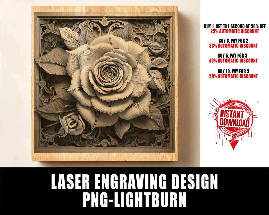 Rose - Laser Engraving File 3d Illusion | PNG and Lightburn File ...