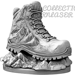 3D Mountain Boot Illusion: Laser Engraving PNG File, Wood Decor ...