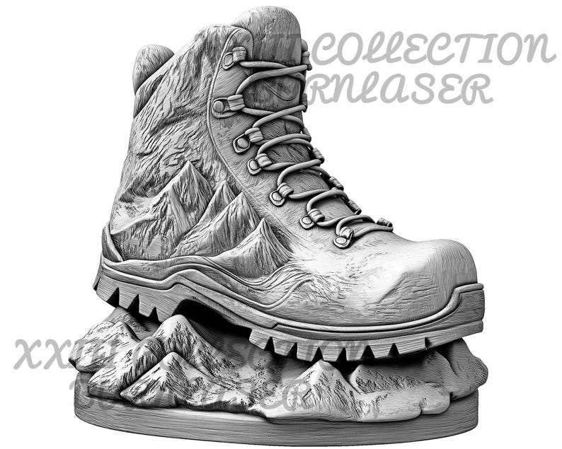 3D Mountain Boot Illusion: Laser Engraving PNG File, Wood Decor ...