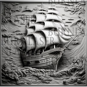 Pirate Ship Laser Engraving Designs | 3D Illusion PNG, Sailor Art ...