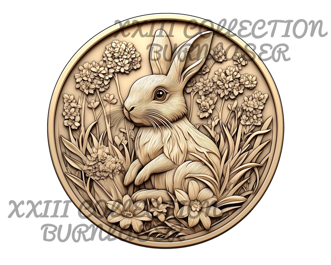 3D Rabbit Laser Engraving Design: Flowery Wood Decor (PNG, Lightburn ...