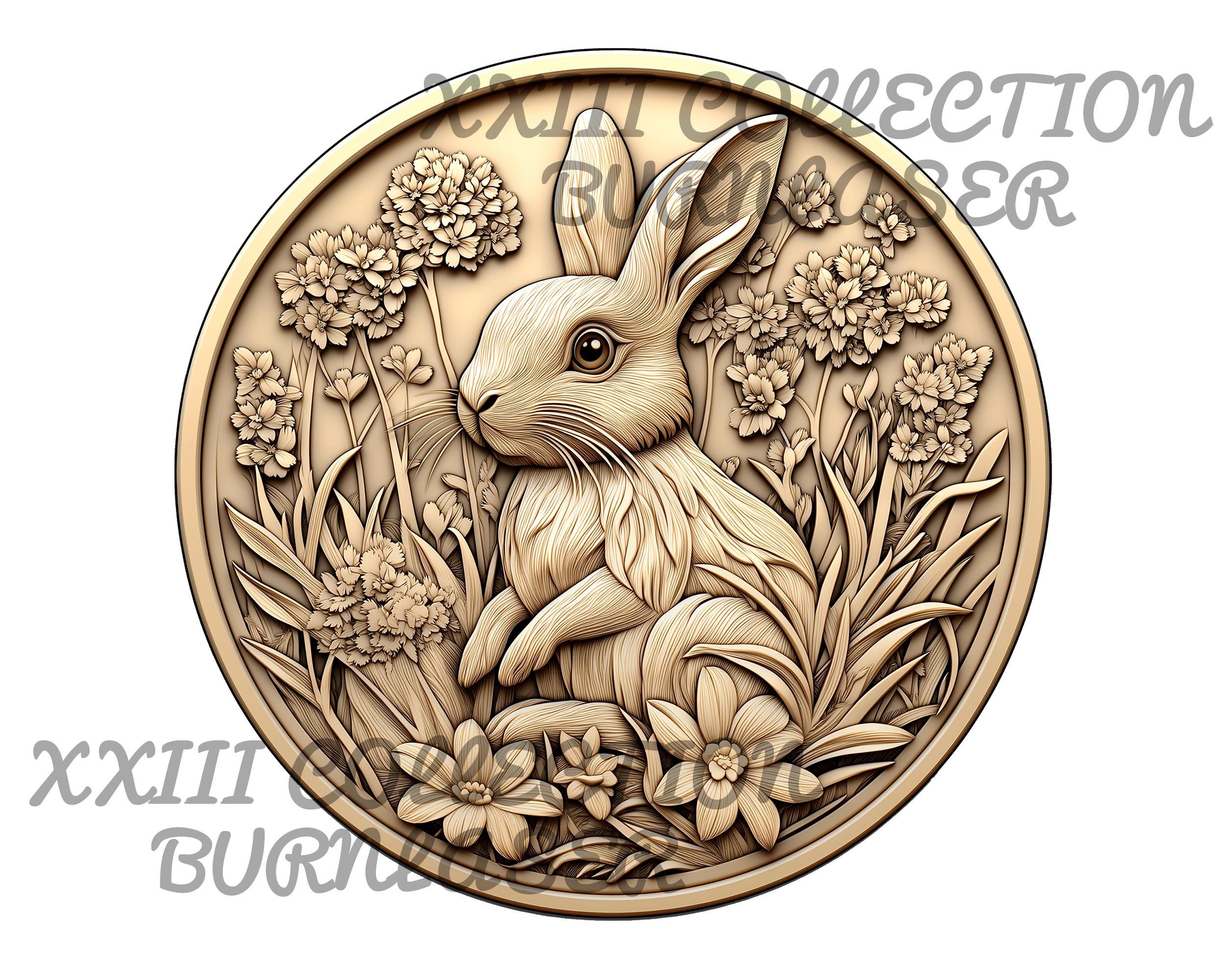 3D Rabbit Laser Engraving Design: Flowery Wood Decor (PNG, Lightburn ...
