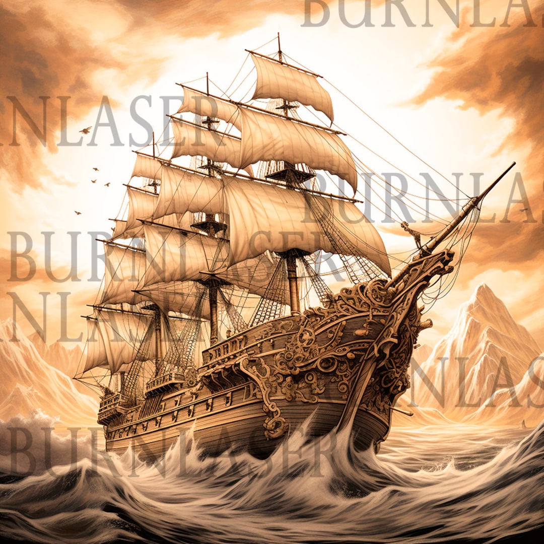 Pirate Ship - Laser Engraving File 3d Illusion | PNG and Lightburn File ...