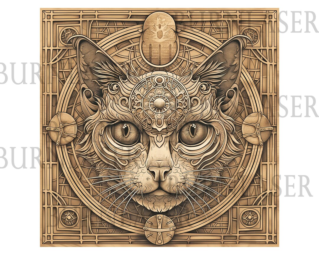 Mystical Cat Laser Engraving Design – 3D Illusion PNG, Lightburn File ...