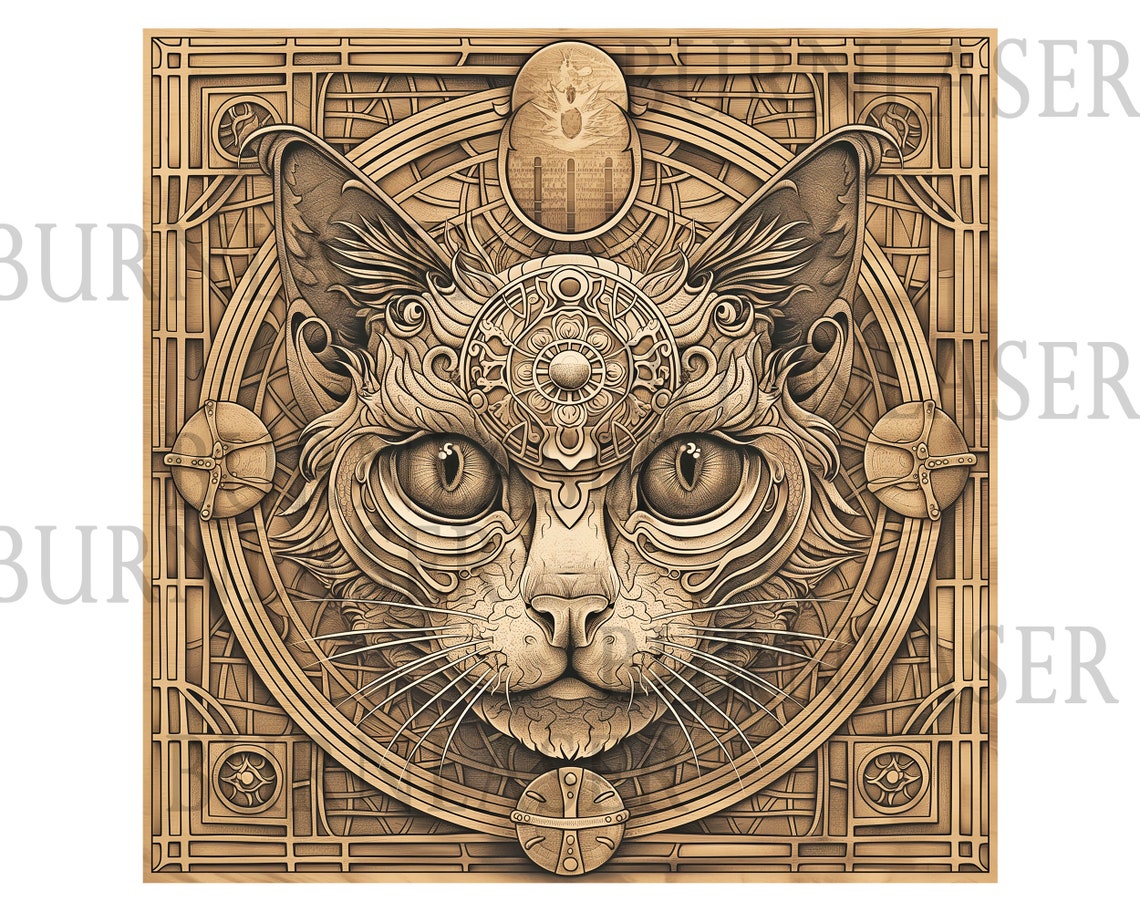 Mystical Cat Laser Engraving Design – 3D Illusion PNG, Lightburn File ...