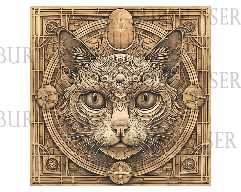 Mystical Cat Laser Engraving Design – 3D Illusion PNG, Lightburn File ...