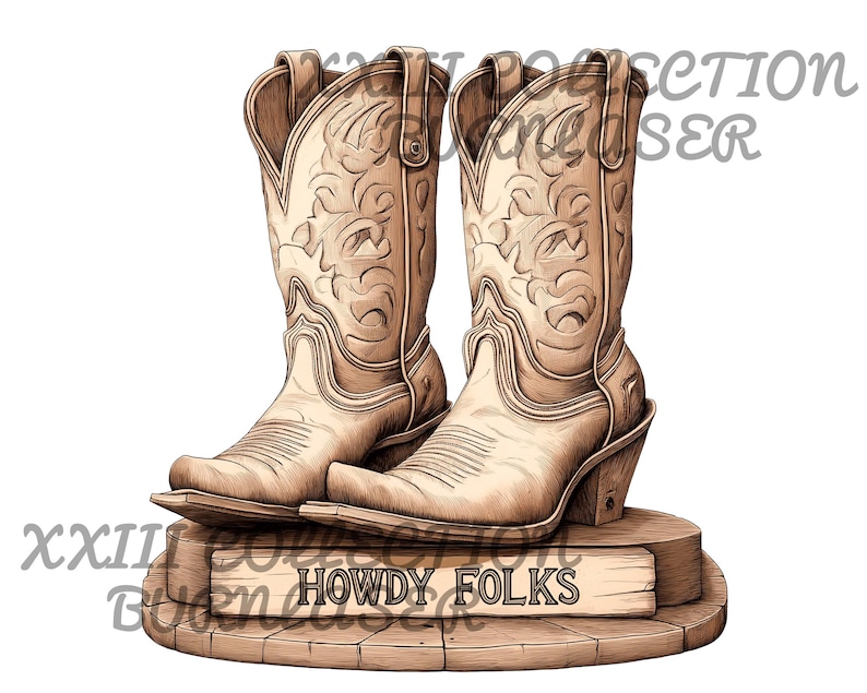 3D Cowboy Boots Illusion Laser Engraving File: Wood Decor (PNG ...