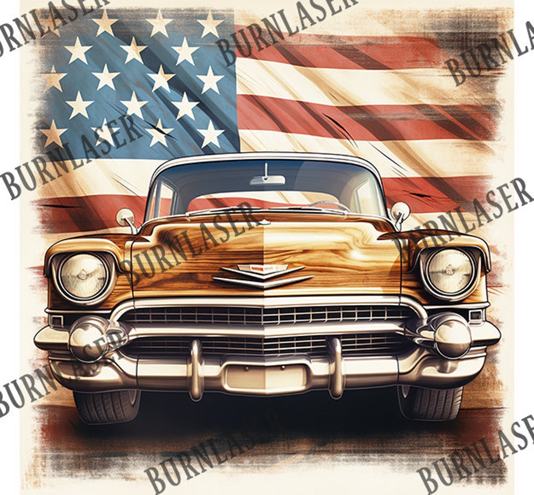 Classic Car Laser Engraving File | US Flag, 3D Illusion (PNG ...