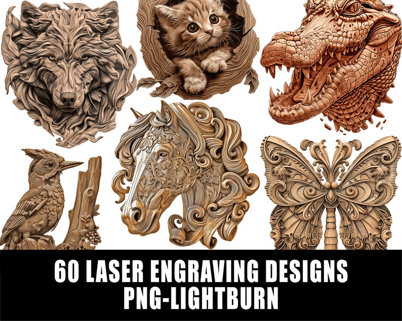Laser Engraving Design Bundle | 3D Wood Wall Art (PNG Lightburn Files ...