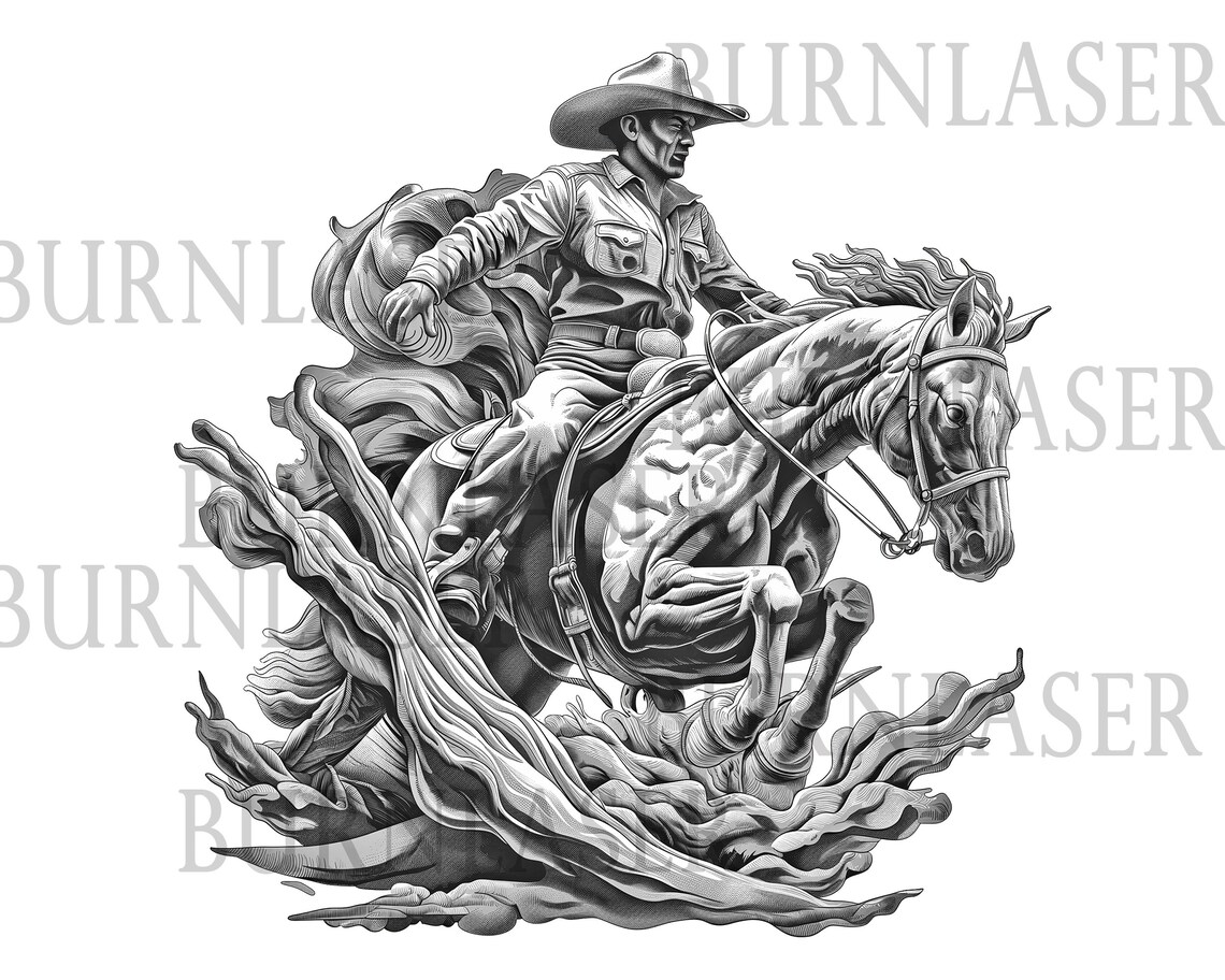 Galloping Cowboy - Laser Engraving | PNG & Lightburn File | Ready-to ...