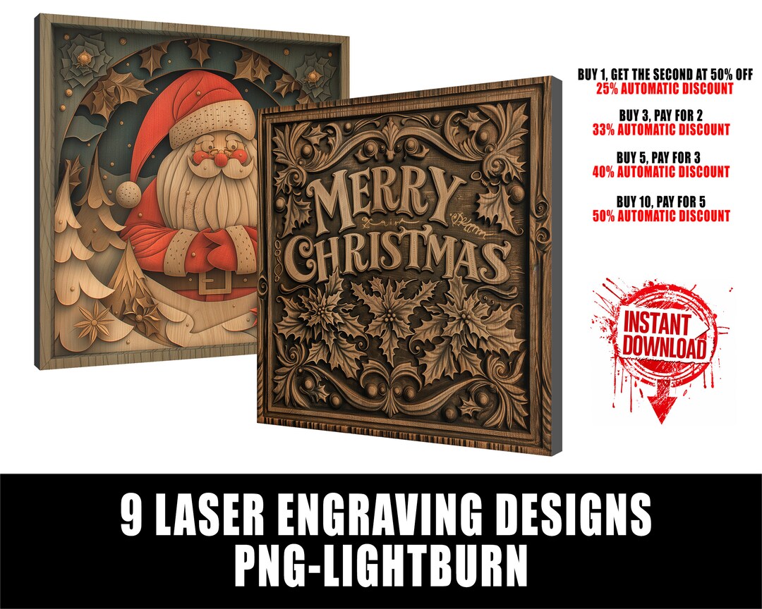 Christmas Engraving Bundle X9 | Laser Engraving PNG | Christmas Laser ...