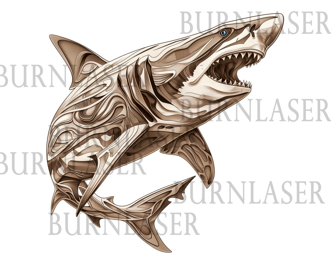Laser Engraving File 3d Illusion - Shark | PNG and Lightburn File ...