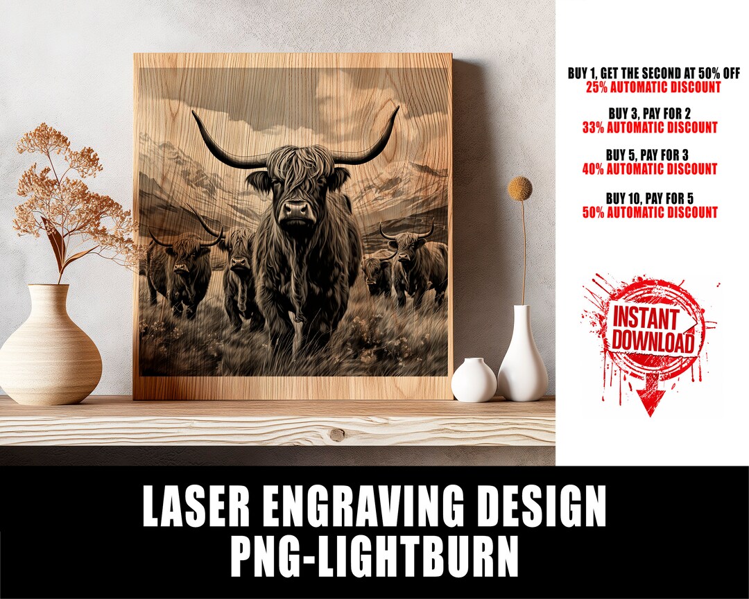 Highland Cows Laser Engraving File 3d Illusion PNG and Lightburn File ...