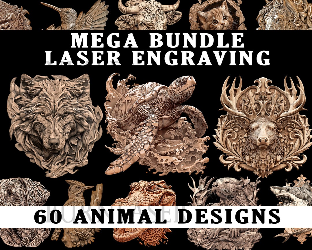 Bundle X60 Laser Engraving PNG Laser Engraved Animals 3D Illusion Laser ...