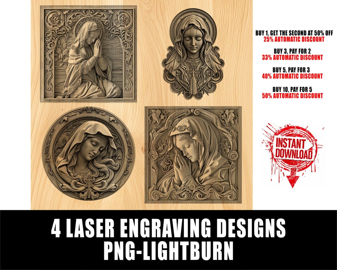 Virgin Mary Laser Engraving Design – 3D Illusion Art (PNG, Lightburn ...