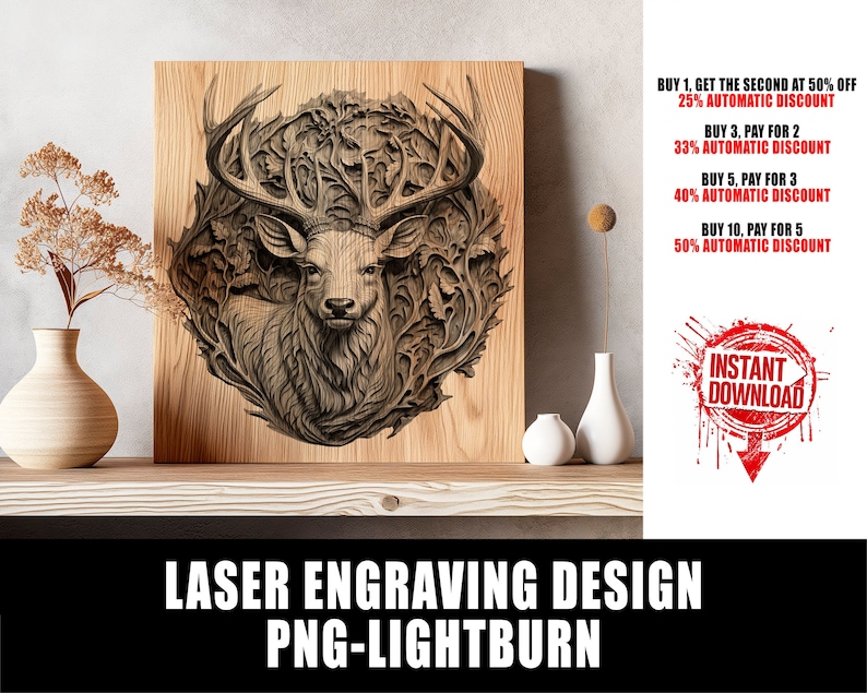 Laser Engraved Deer - 3D Illusion Wall Art (PNG Lightburn File) - Etsy