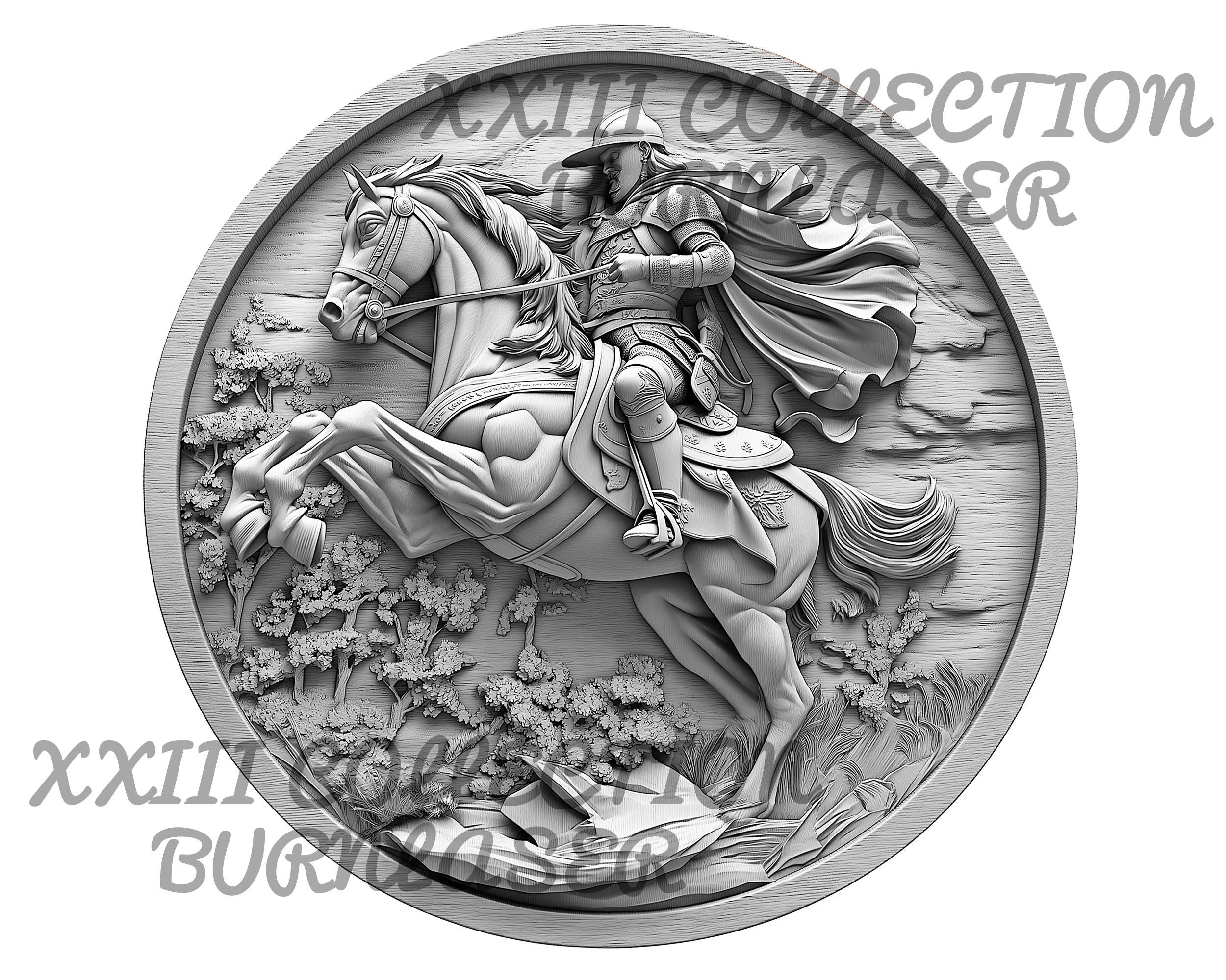 3D Knight & Horse Laser Engraving File: Wood Decor, Lightburn ...