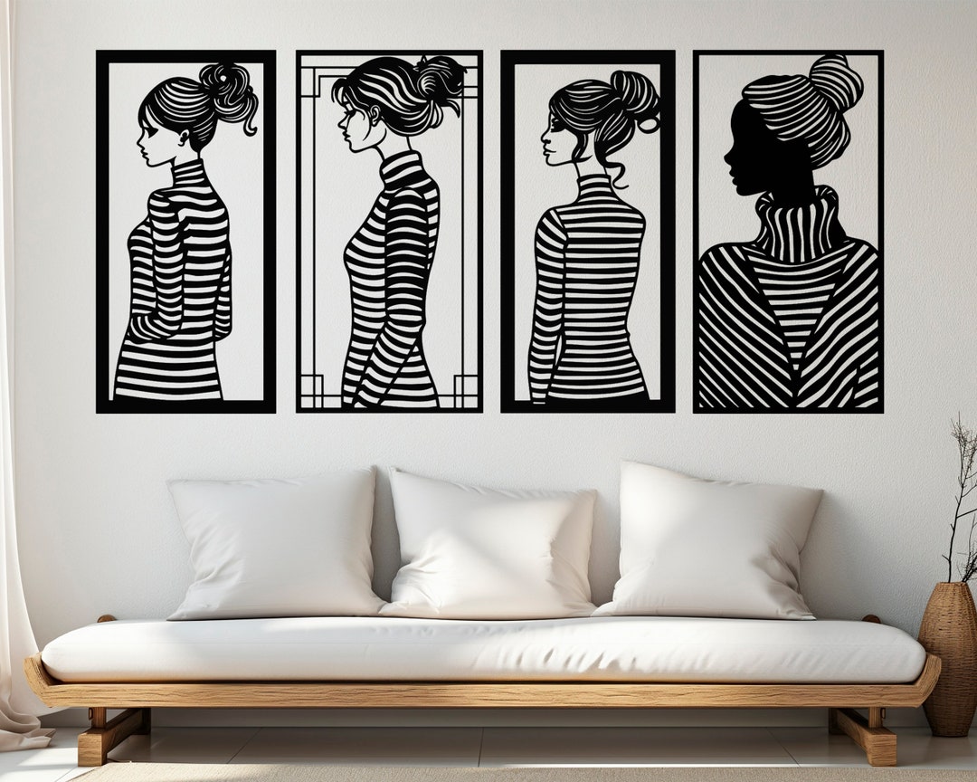 4 Striped Girl Designs | Laser Cut | Wall Art | CNC Laser Files | SVG ...