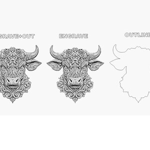 3D Bull Wall Art Laser Engraving: Wood Decor PNG, Lightburn, SVG Files ...