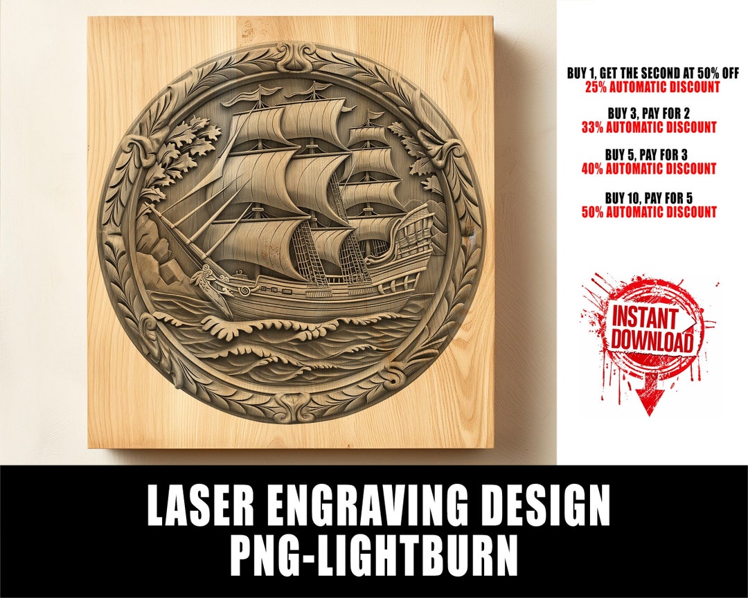 Pirate Ship Ornamental Laser Engraving PNG Lightburn Engraving File 3d ...