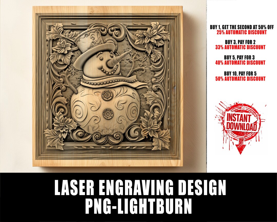 Snowman Laser Engraving Design – Christmas 3D Illusion (digital ...
